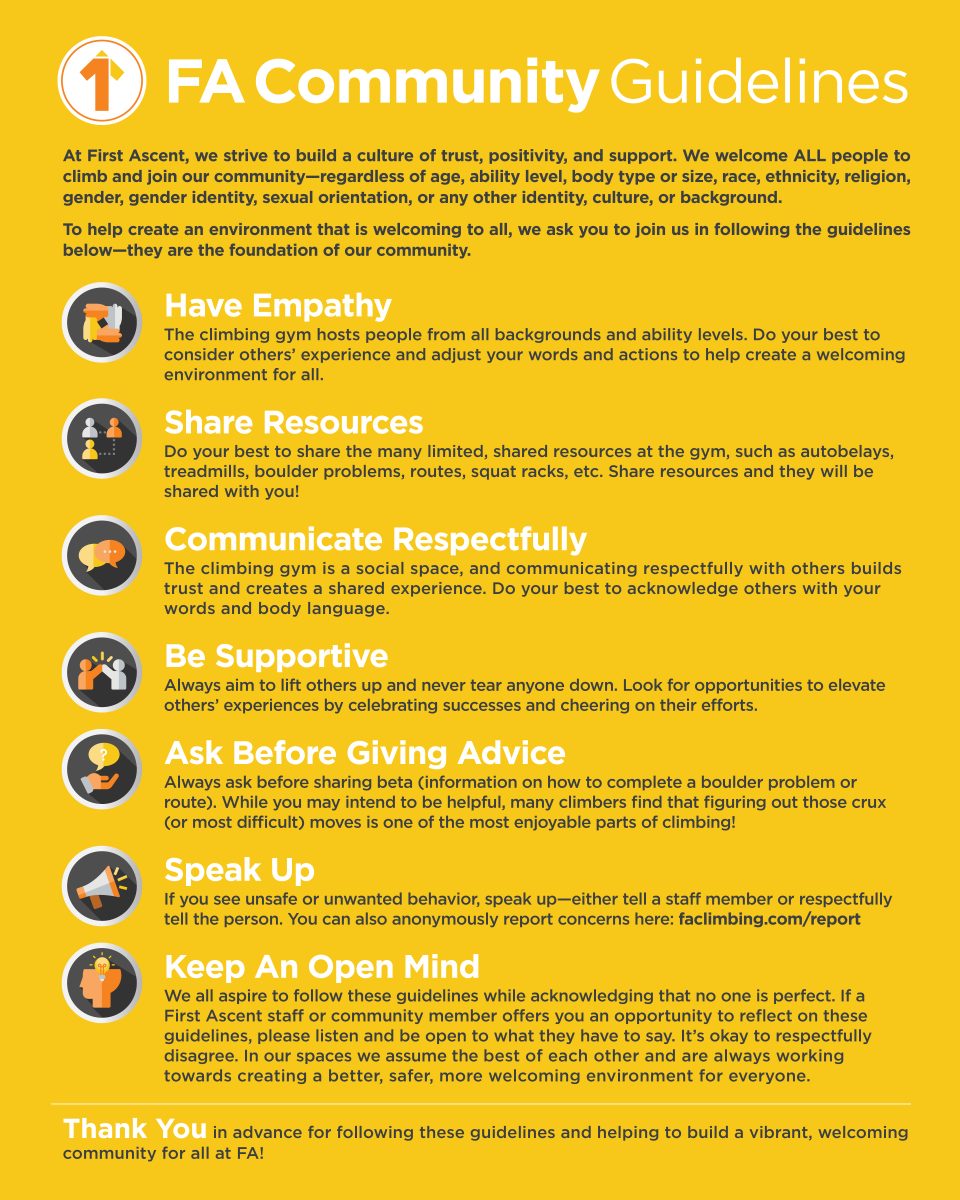 Community Guidelines - First Ascent Climbing and Fitness